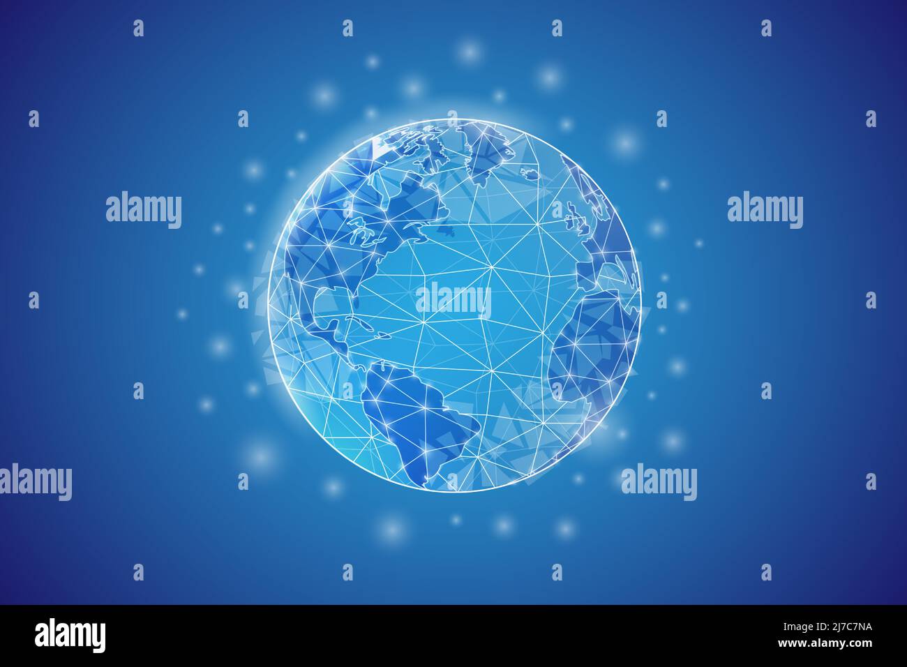 Earth low poly symbol with white connected dots. 3d geometric polygonal ...
