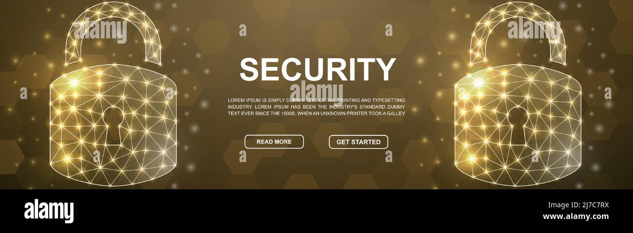 Lock polygonal symbol for head promotion banner. Horizontal low poly ...