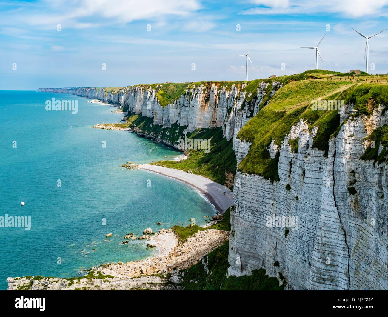 Impressive view of Fecamp coastline, vertical white cliffs in the ...
