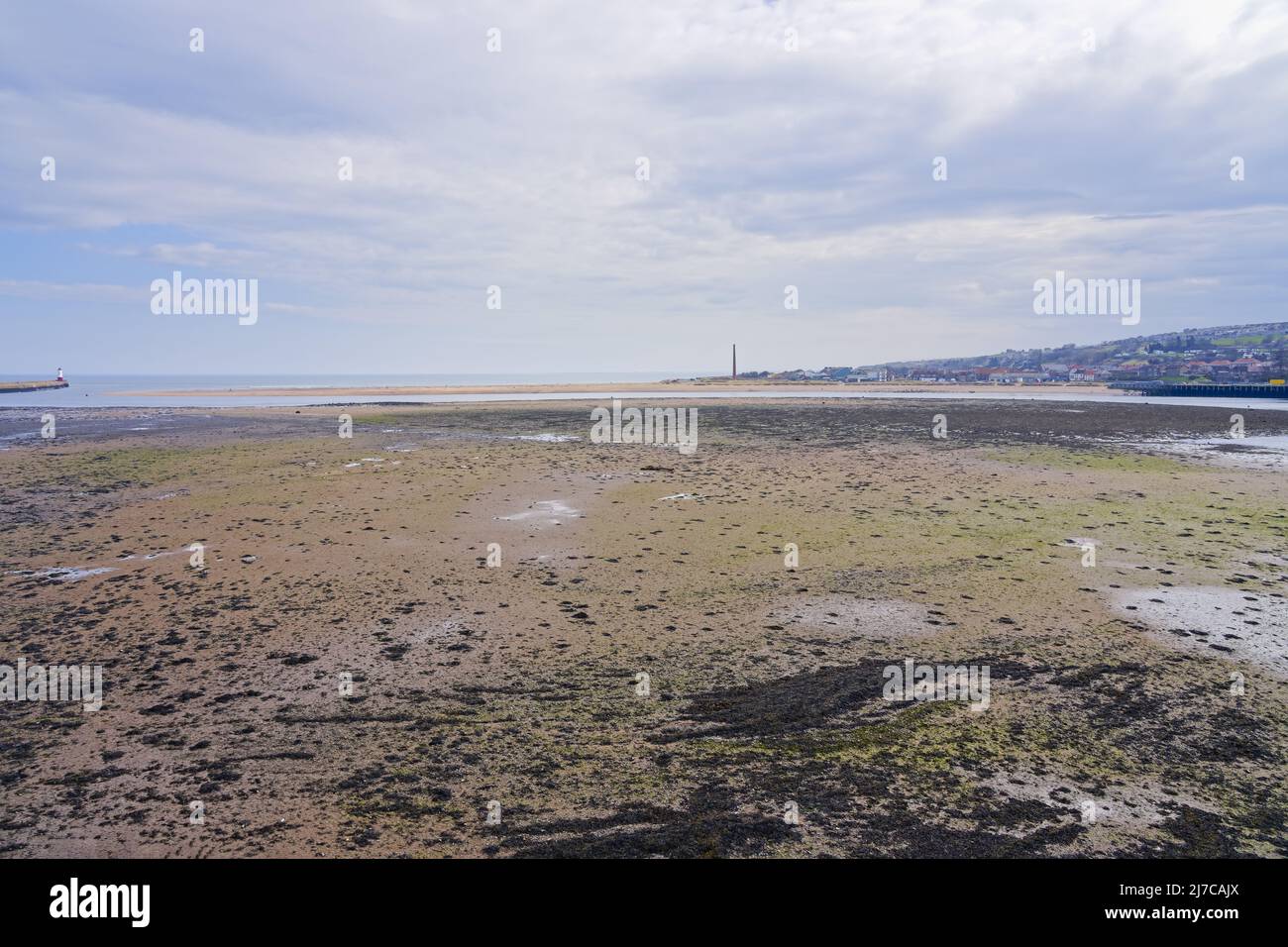 Over the River Tweed estuary at low tide on a cloudy overcast spring ...