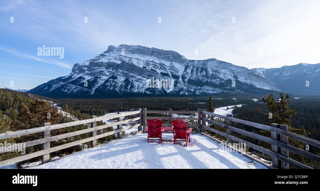 Banff National Park beautiful landscape. Red chair look over Mount ...