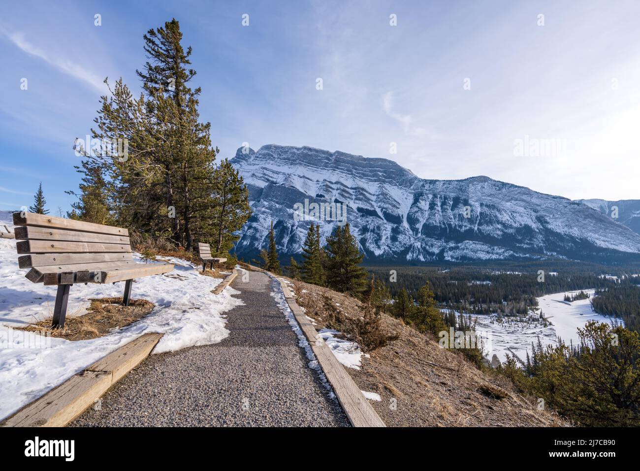 Banff National Park beautiful landscape. Mount Rundle in snowy winter ...