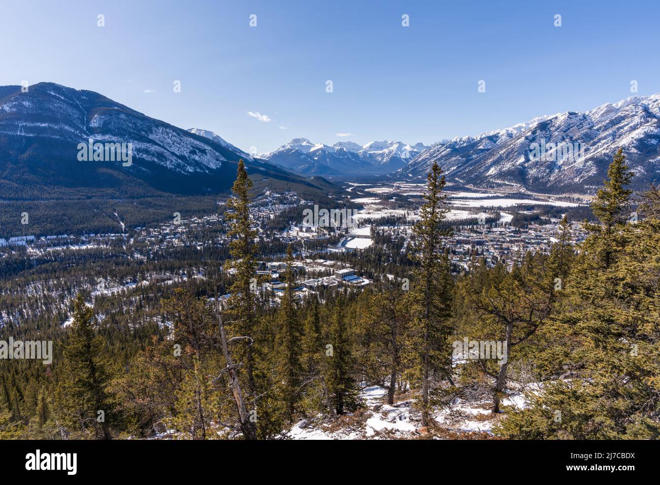 Overlooking the Town of Banff from Tunnel Mountain Trail summit in ...