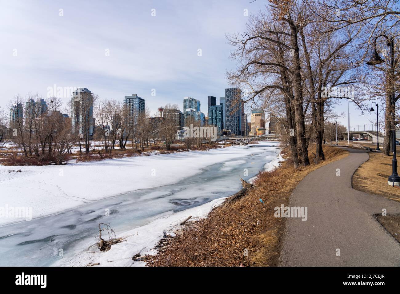 Calgary, AB, Canada - March 14 2022 : Bow River Pathway during winter ...