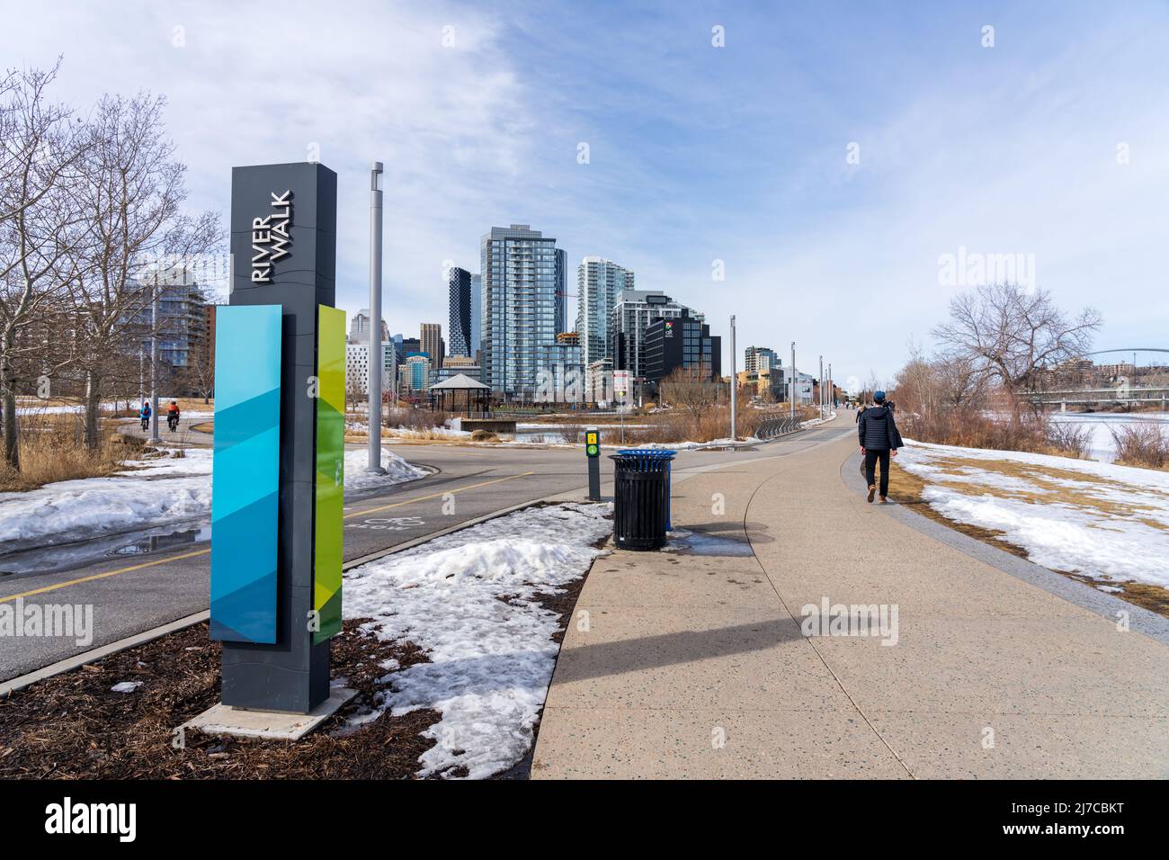 Calgary, AB, Canada - March 14 2022 : Bow River River Walk Pathway ...