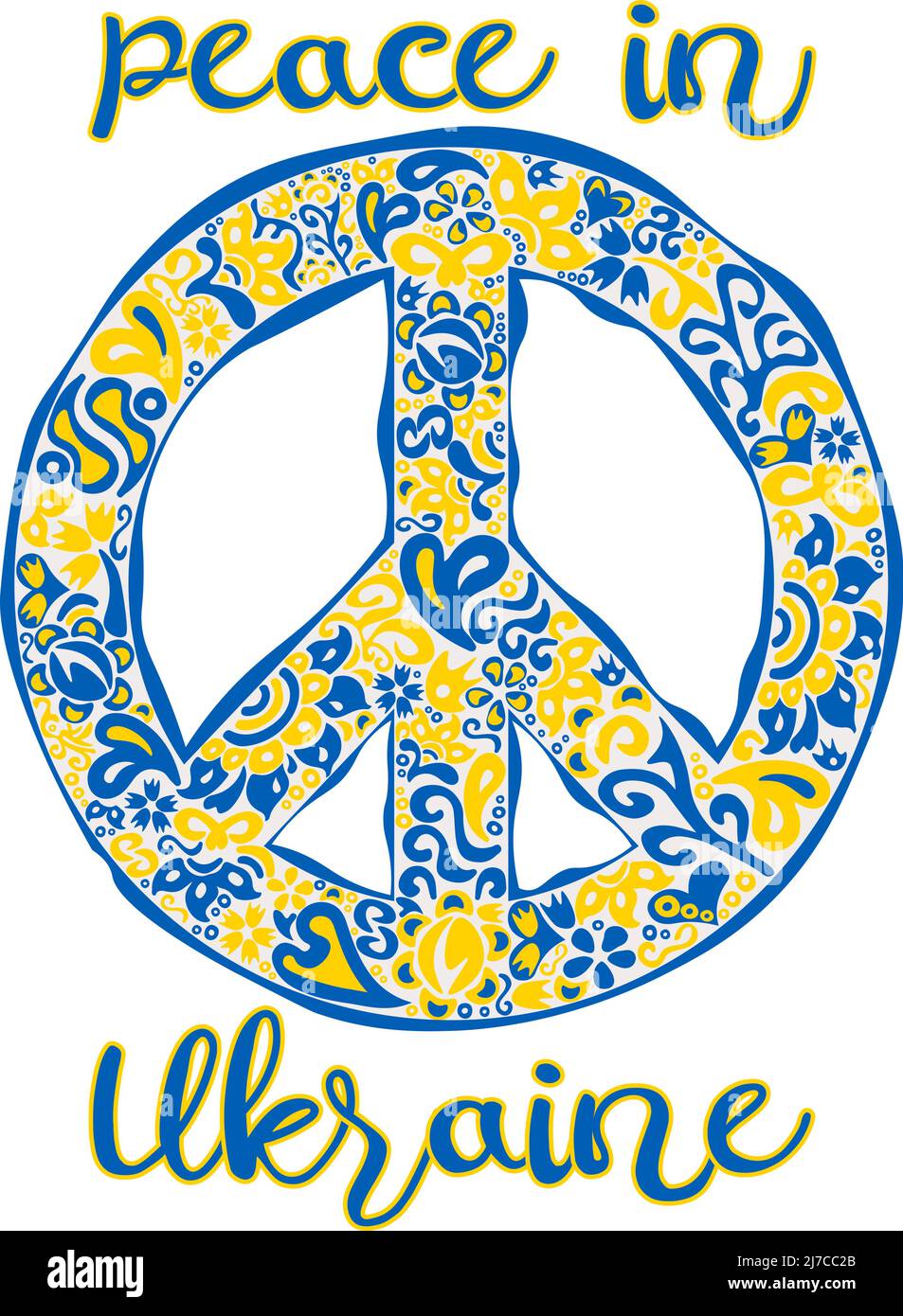 Folk art illustration pacific peace sign in Ukrainian flag colors and ...