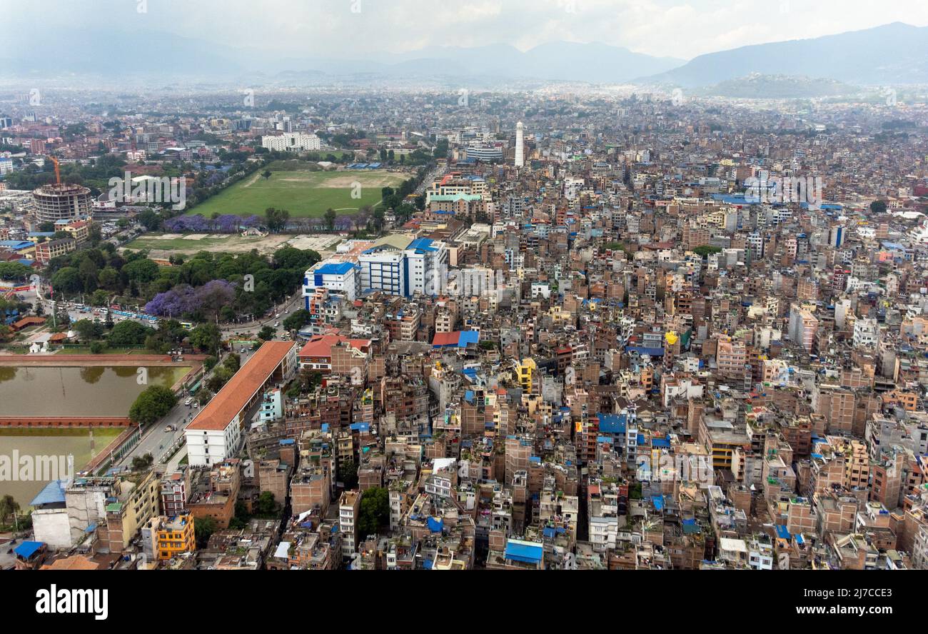 An aerial view of the city of Kathmandu, Nepal on a cloudy day Stock ...