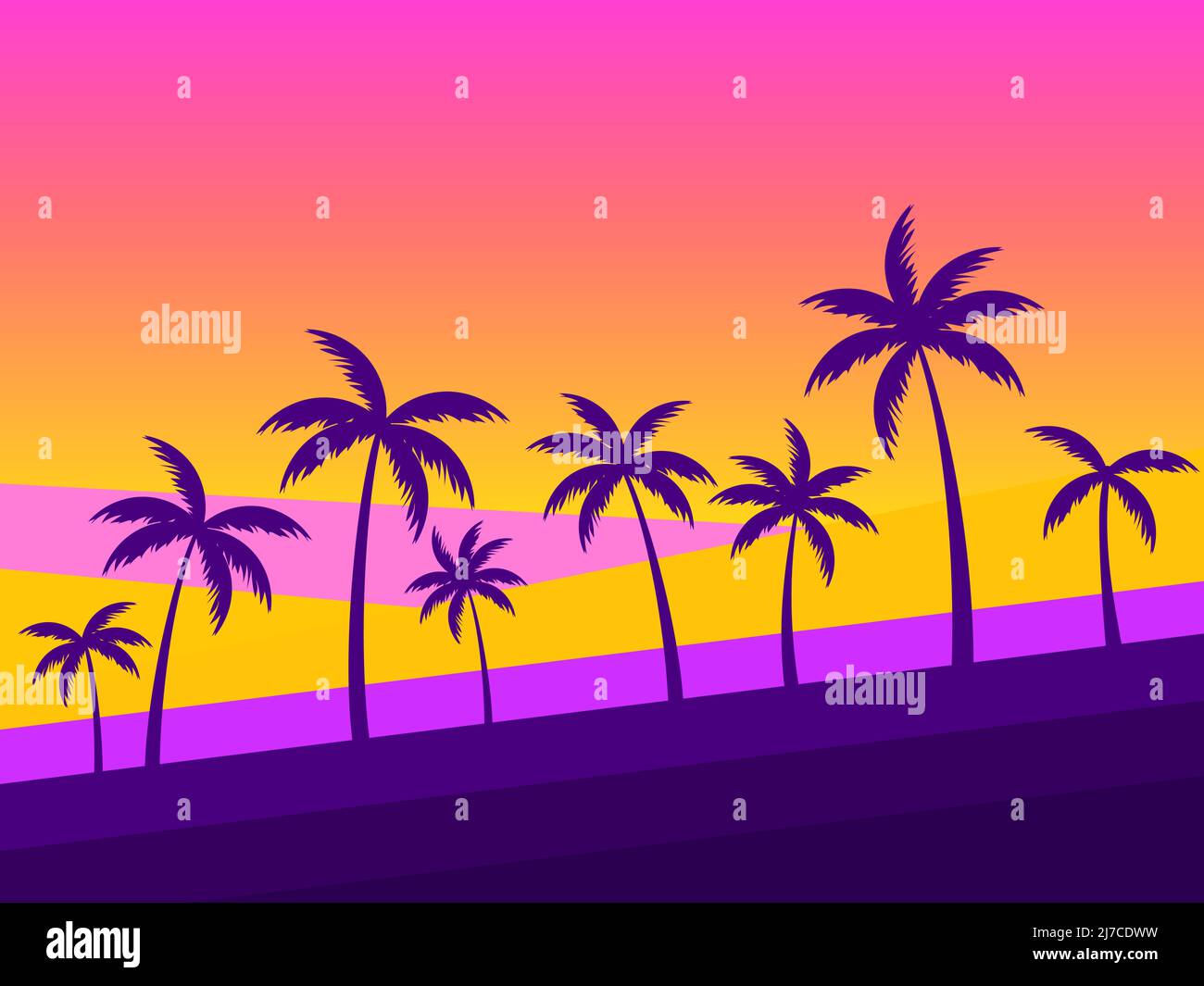 Palm trees at sunset. Tropical palm landscape with gradient color ...