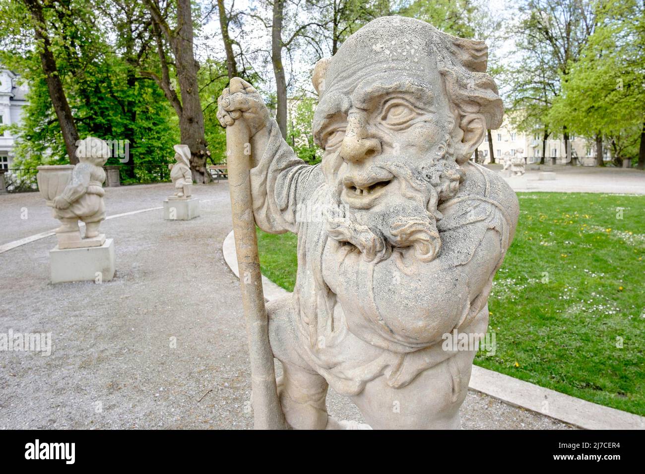A figure in the Salzburg Dwarf Garden, Mirabell Gardens, Salzburg ...