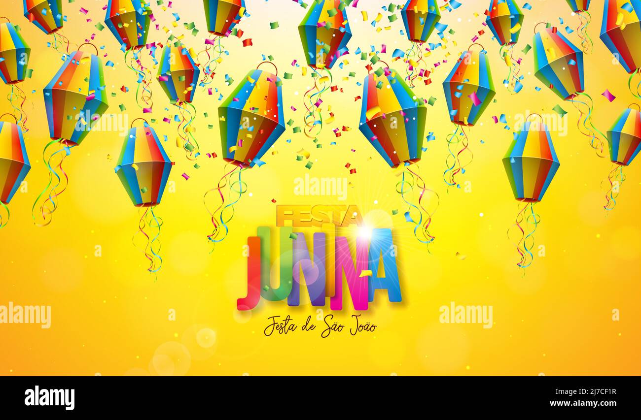 Festa Junina Illustration with Paper Lantern and Falling Confetti on ...