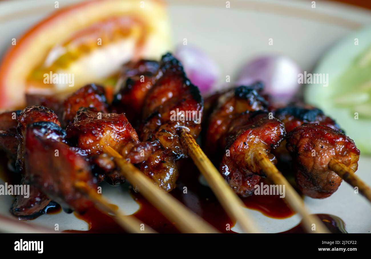 Goat Satay, a traditional satay from Yogyakarta, Indonesia, in shallow ...