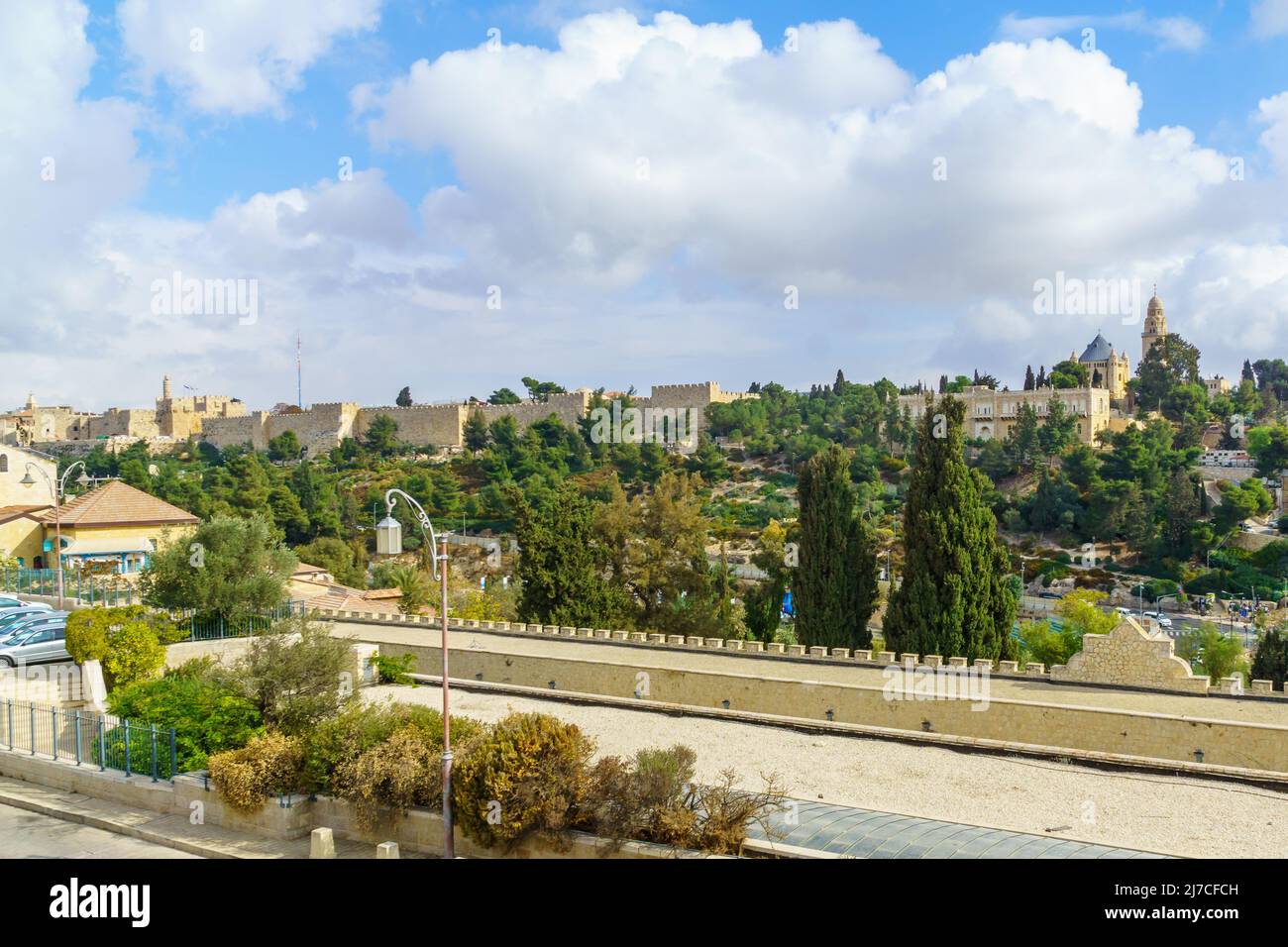 View of the Tower of David monument, the old city walls, and the ...