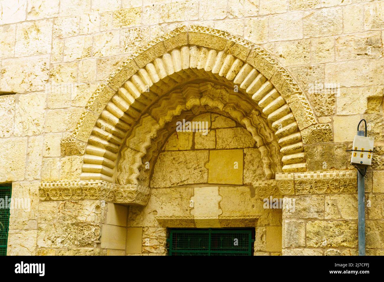 View of Crusader style door ornate on a Mamluk era building, in the Old ...