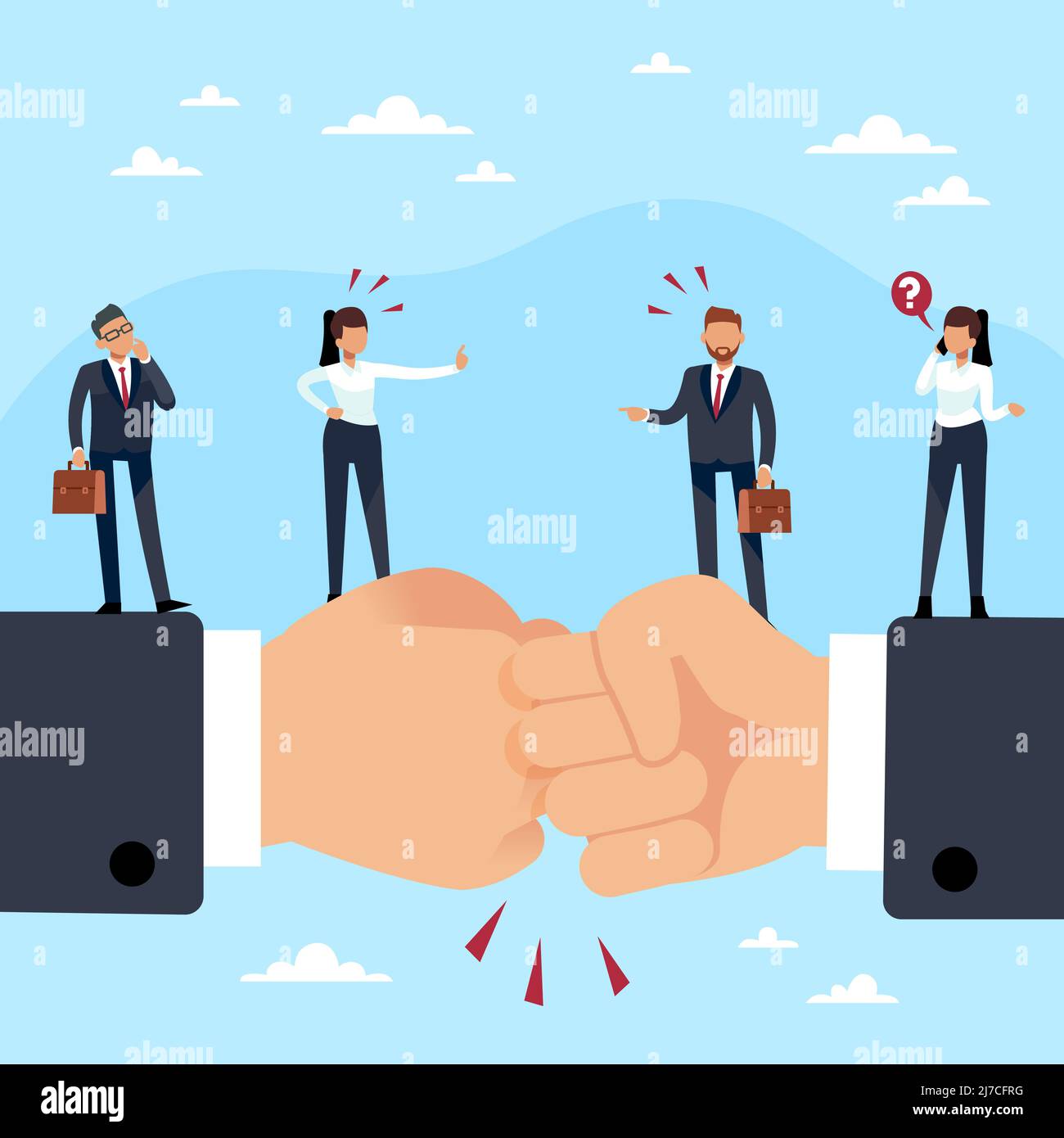 Business disagreements. Conflict of partners, business teams ...