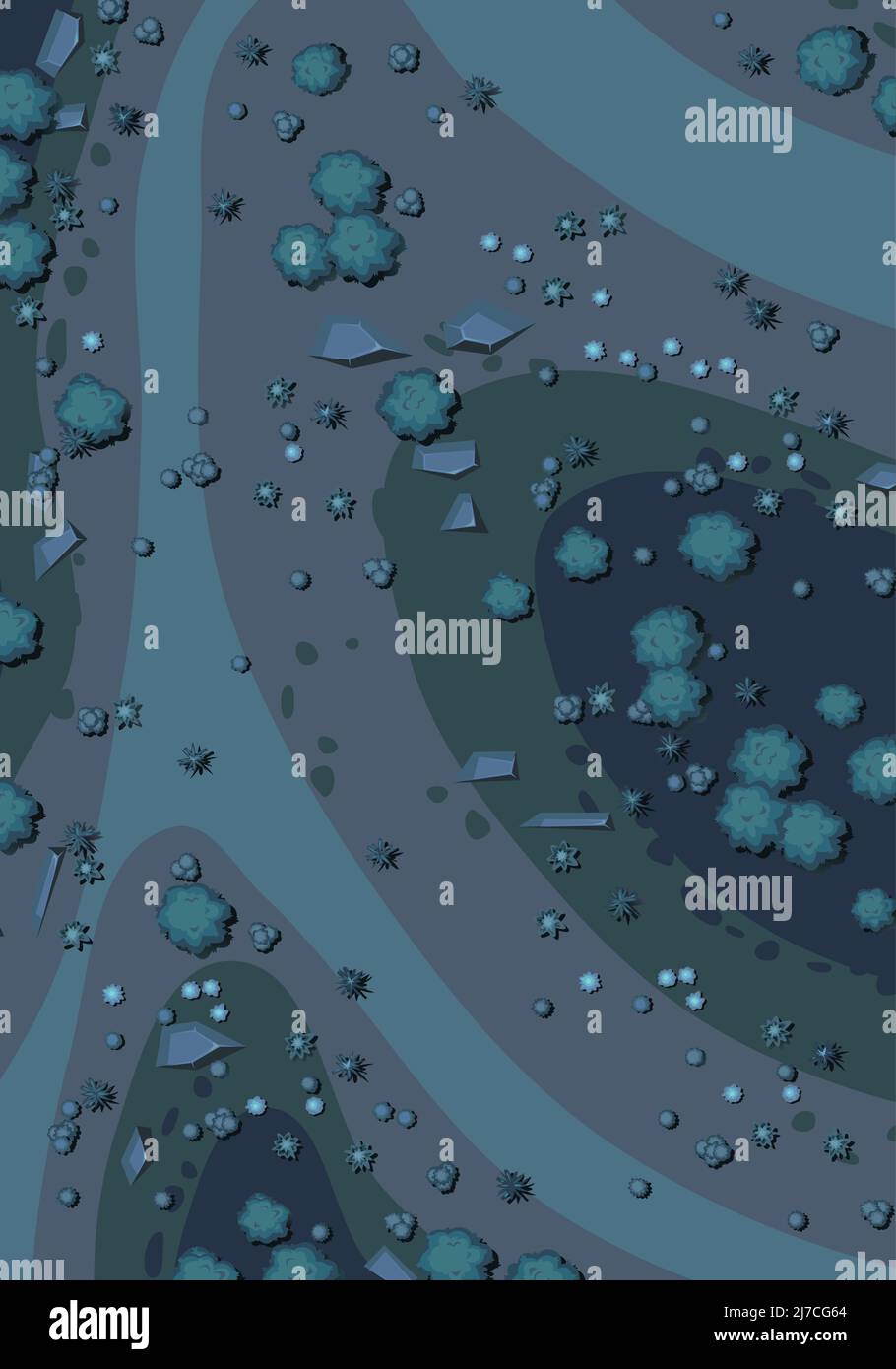 Night plant landscape top view. Wild forest trees and bushes. Dark ...