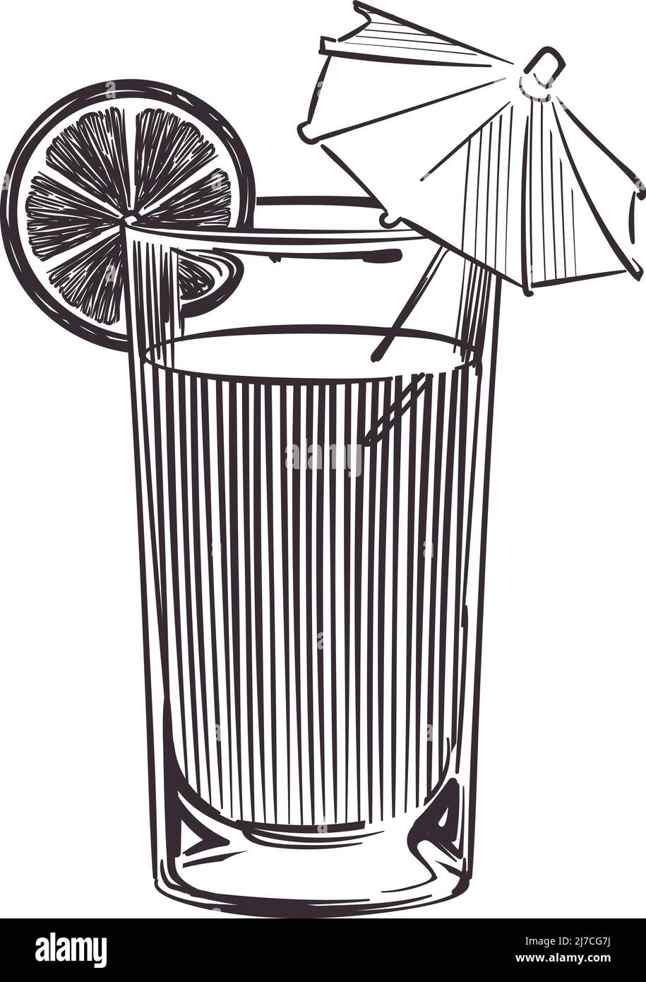 Cocktail glass with citrus slice and umbrella. Drink sketch Stock Vector Image & Art - Alamy