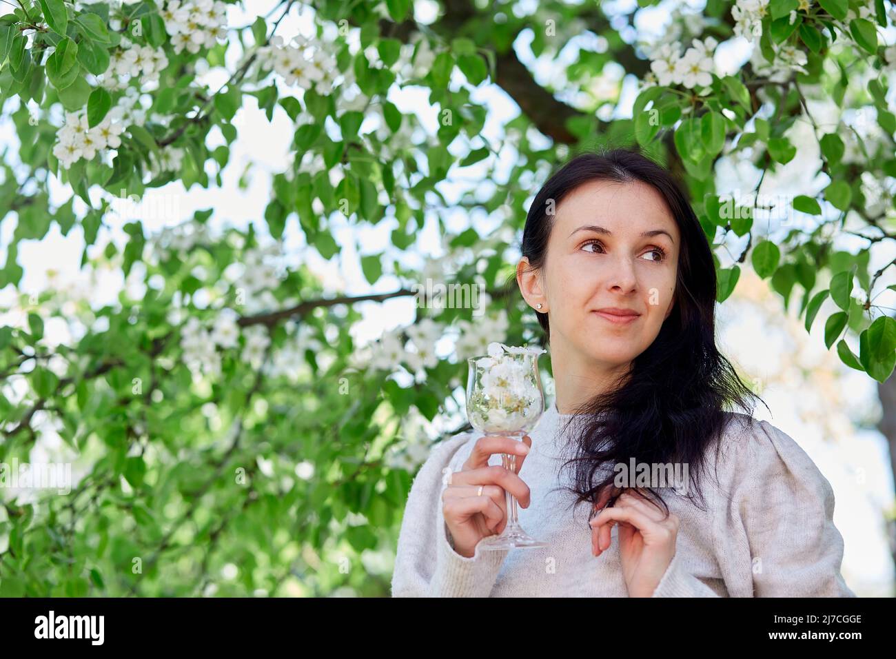 Aesthetic girl practicing spiritual breathwork, meditation outside ...