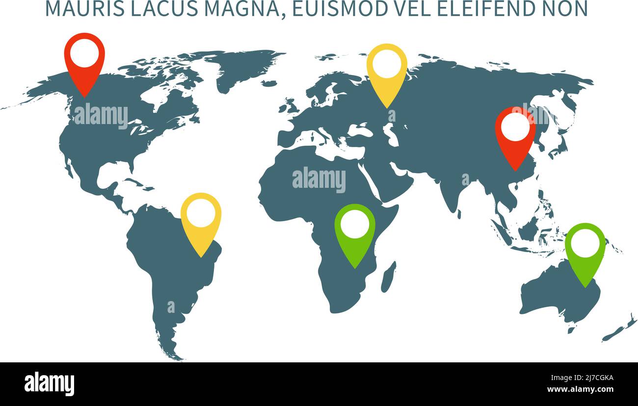 Infographics elements. World map with with colorful location pins on ...