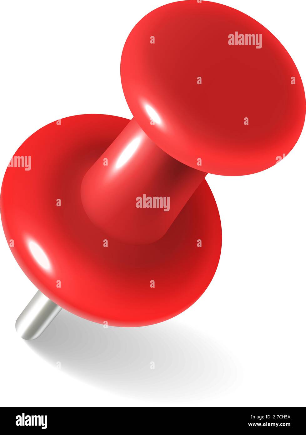 Pin paper clip. Realistic red pushpin, plastic button with metal needle ...