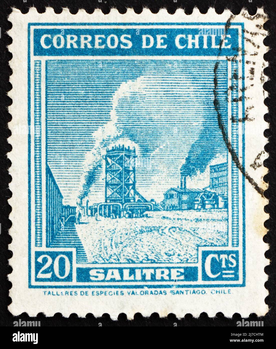 CHILE - CIRCA 1938: a stamp printed in the Chile shows Nitrate Industry ...