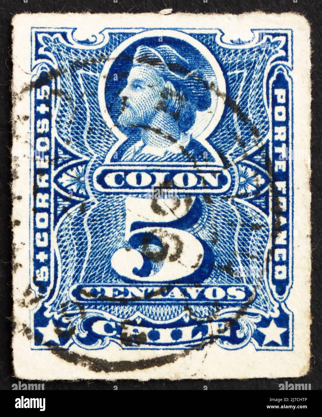 CHILE - CIRCA 1883: a stamp printed in the Chile shows Christopher ...