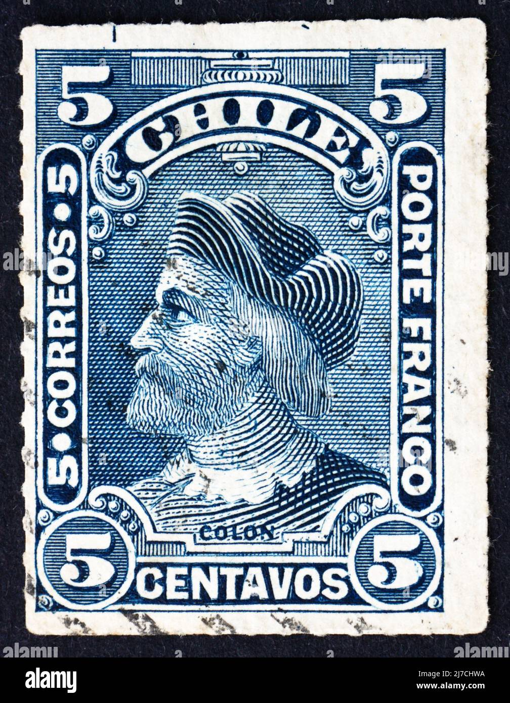 CHILE - CIRCA 1901: a stamp printed in the Chile shows Christopher ...