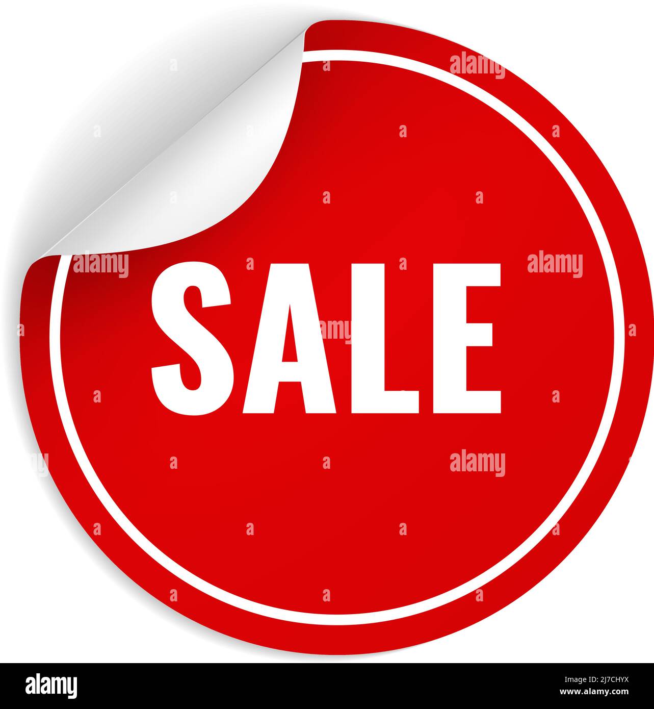 Sale sticker. Red round promotional element with white letters and ...