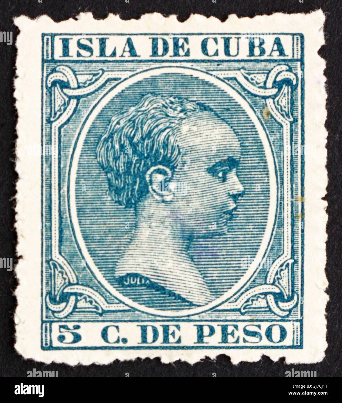 CUBA - CIRCA 1896: a stamp printed in the Cuba shows Alfonso XIII, King ...