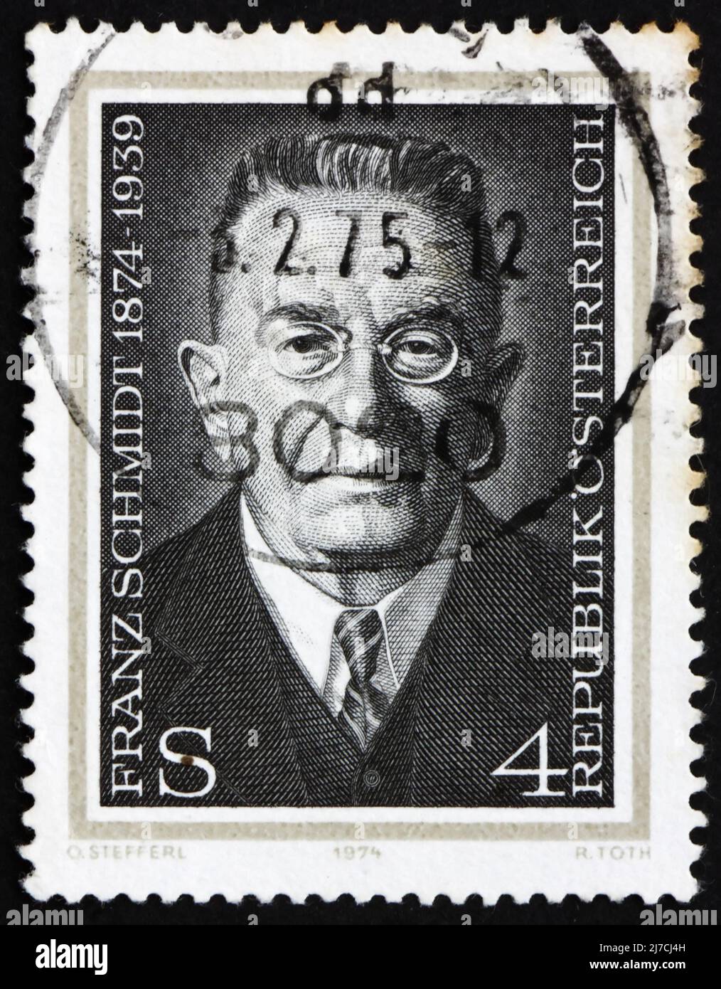 AUSTRIA - CIRCA 1974: a stamp printed in the Austria shows Franz ...