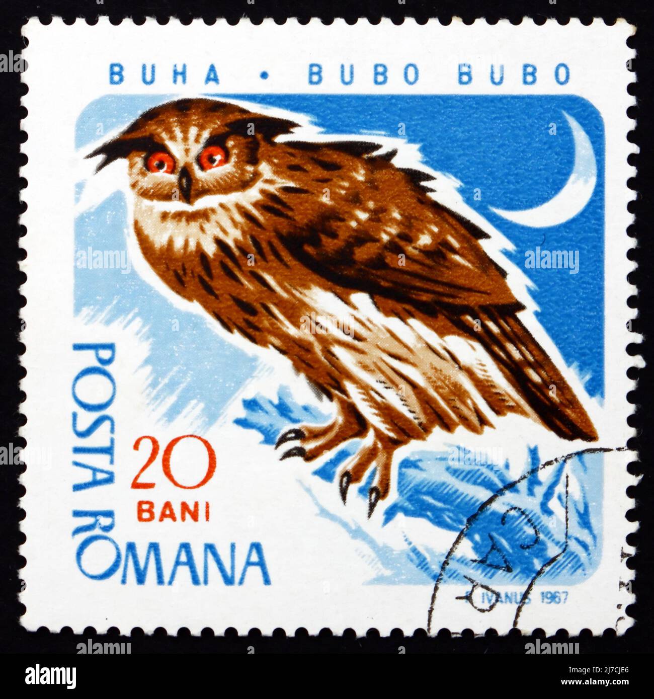 ROMANIA - CIRCA 1967: a stamp printed in the Romania shows Eagle Owl ...