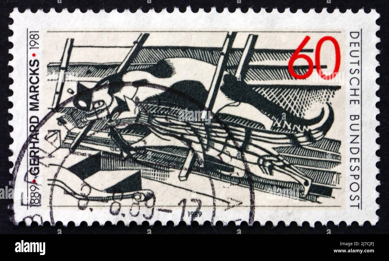GERMANY - CIRCA 1989: a stamp printed in the Germany shows Cats in the ...