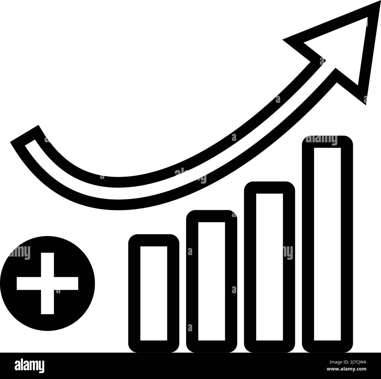 Bar chart with ascending arrow and plus sign. Editable vector Stock ...