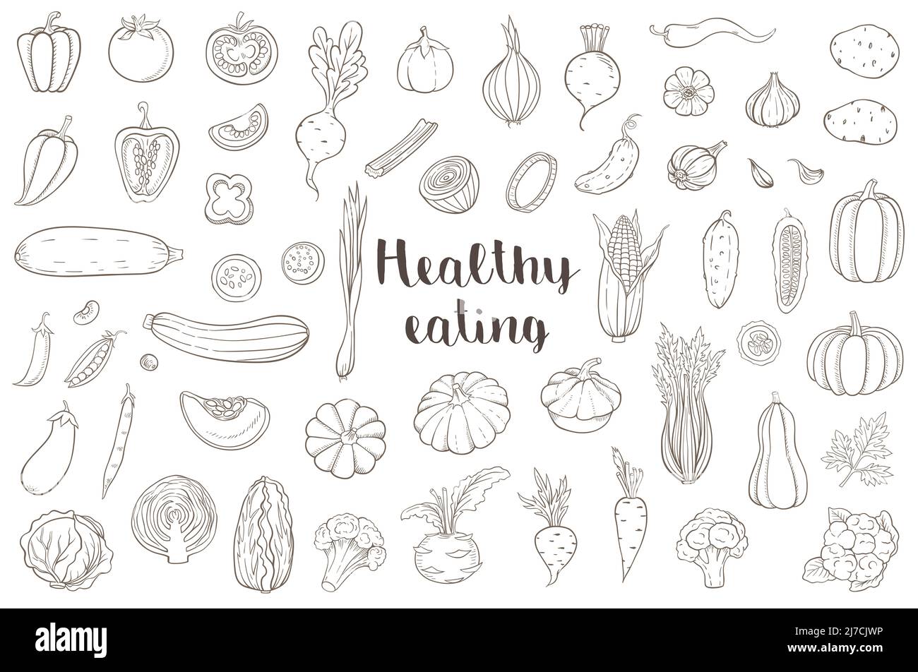 Set of hand drawn vegetables on a white background Stock Photo - Alamy