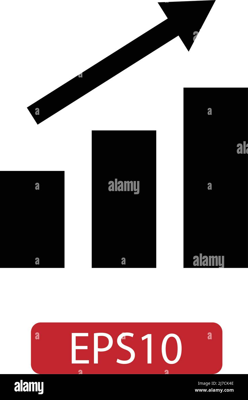 Rising arrow and bar graph silhouette icon. Editable vector Stock ...