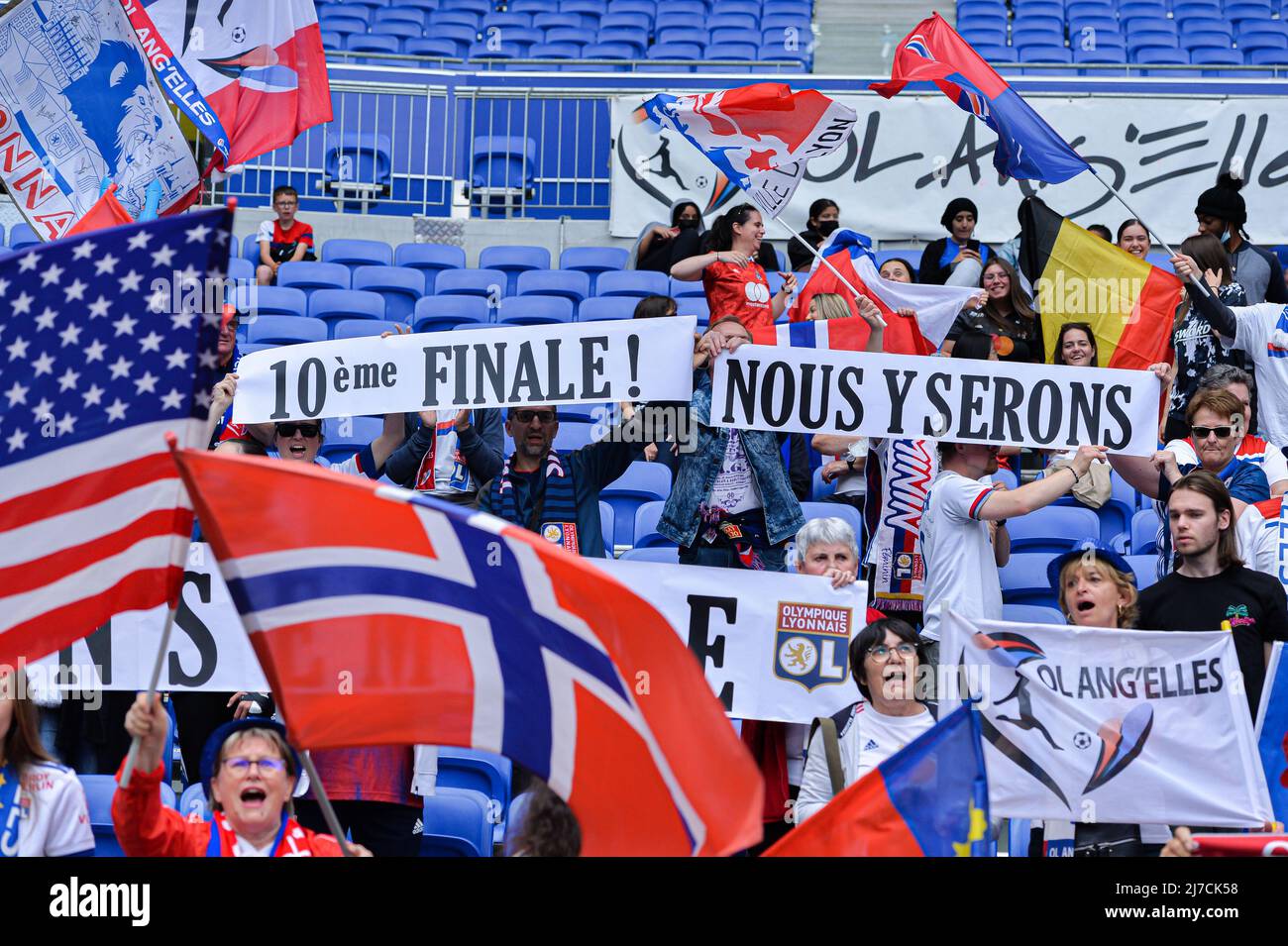 Lyon, France. 08/05/2022, Fans of Olympique Lyonnais during the D1 ...
