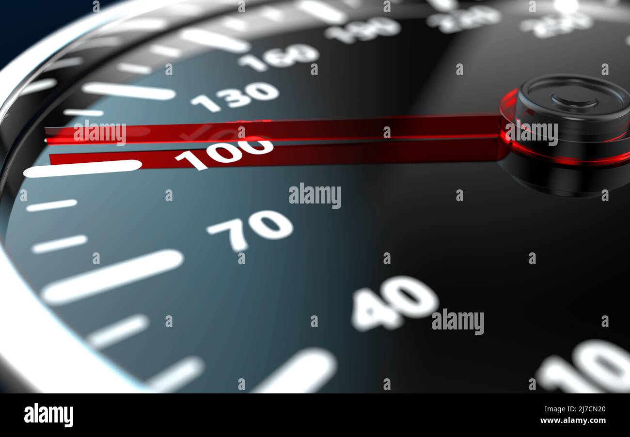 Close up of a car speedometer with red needle. 3D illustration Stock ...