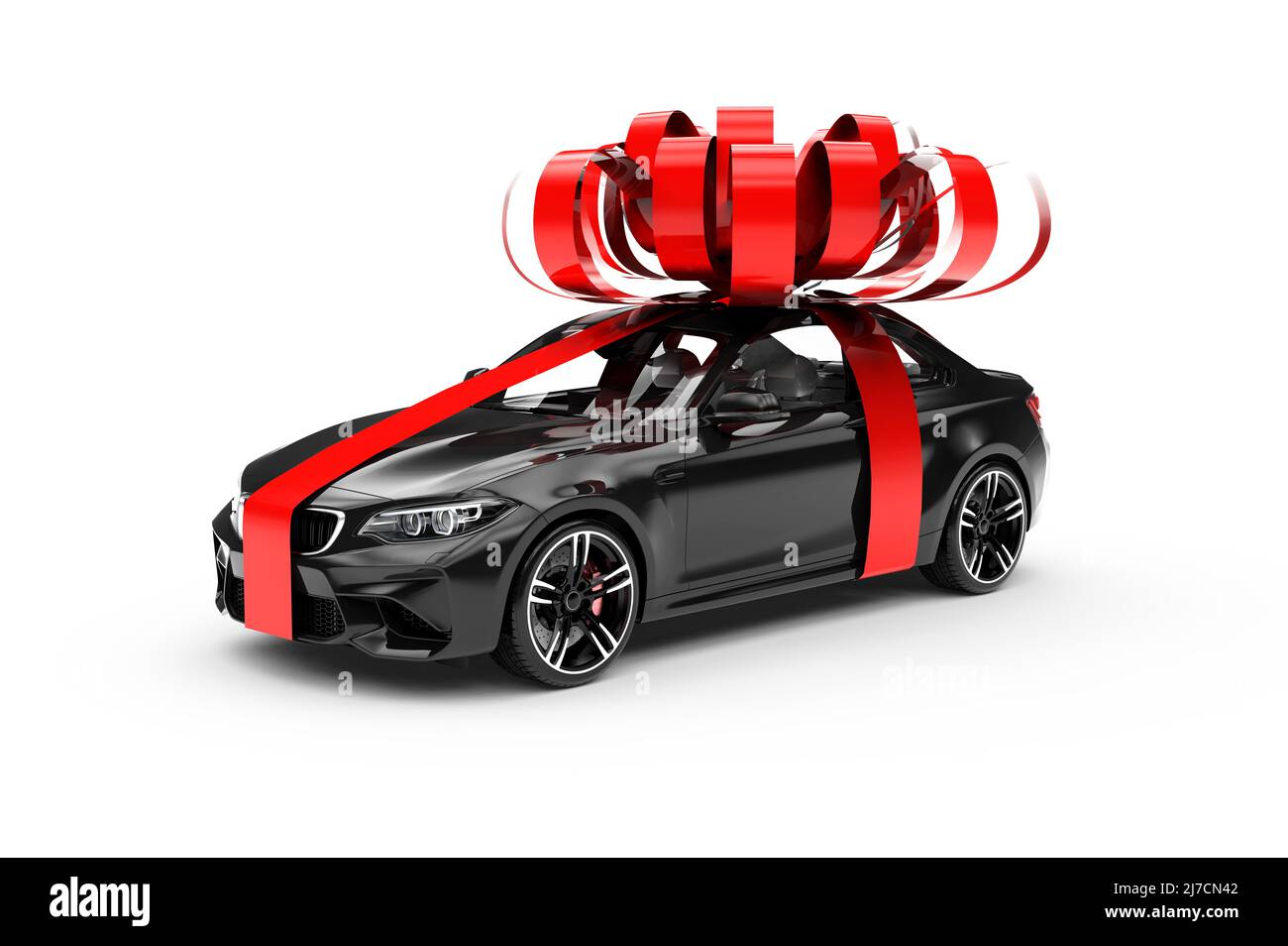Generic and brandless black modern sport car with ribbon: 3D ...