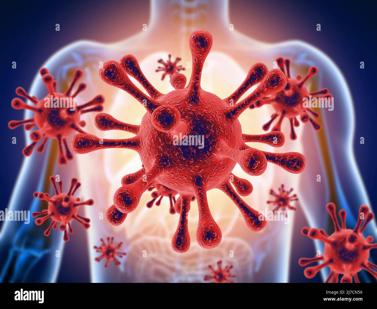 Red contagious virus in a human body.3D illustration Stock Photo - Alamy