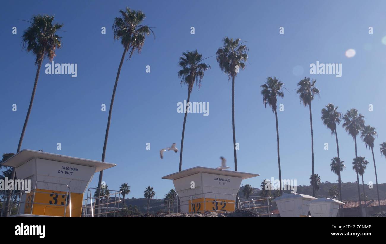 Lifeguard stand or life guard tower hut, surfing safety on California ...
