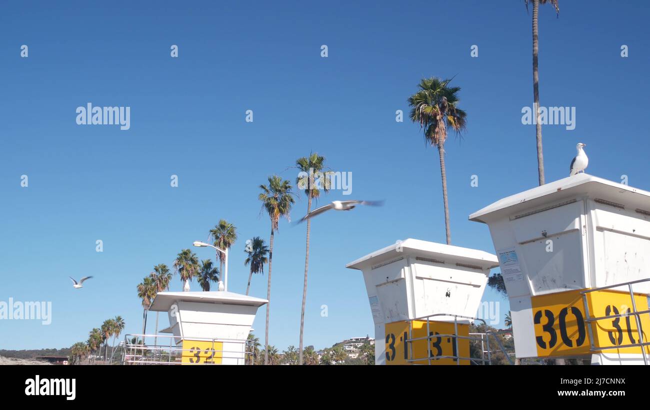 Lifeguard stand or life guard tower hut, surfing safety on California ...