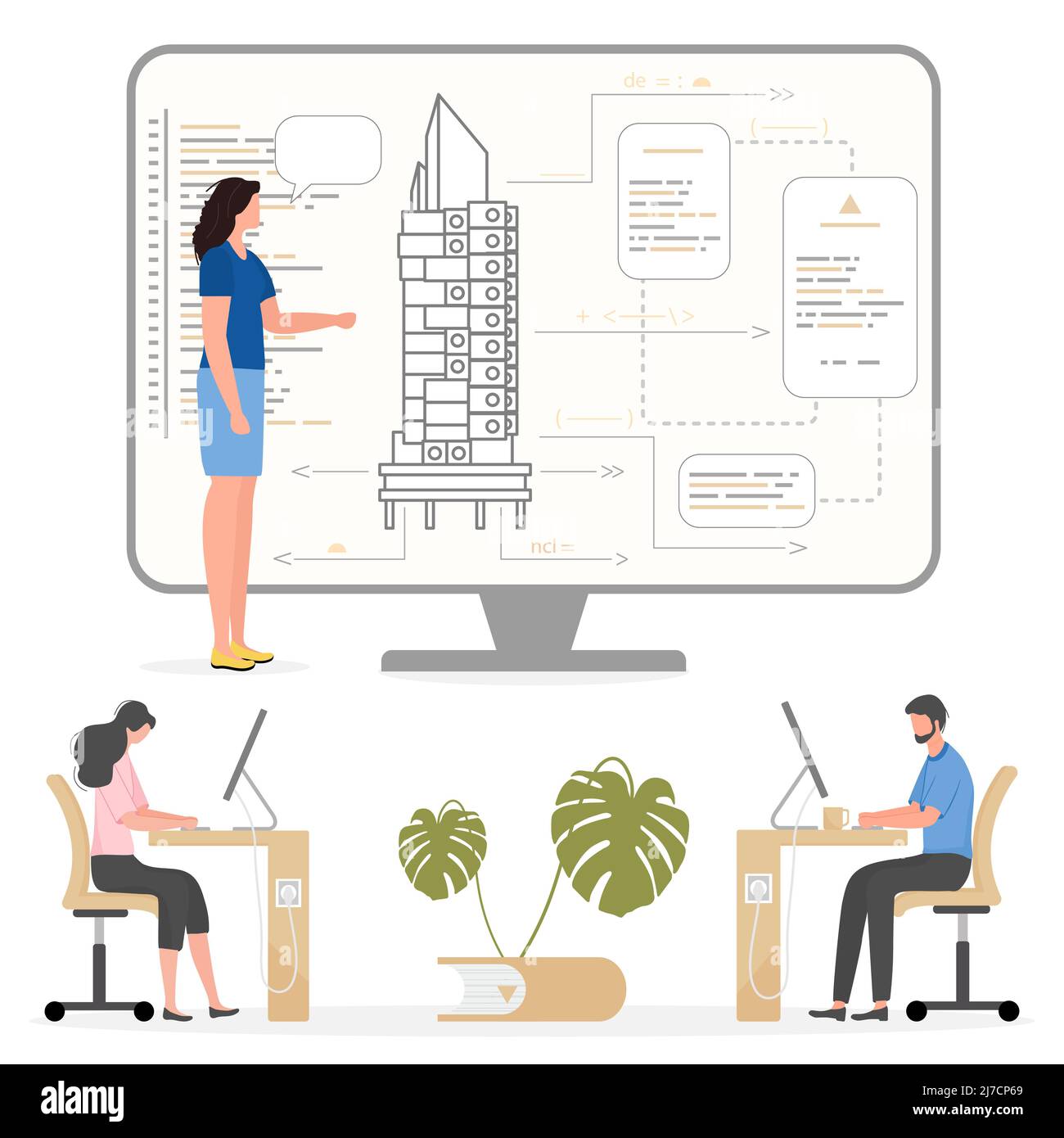 Vector illustration Teacher teaching people. Construction Architecture ...