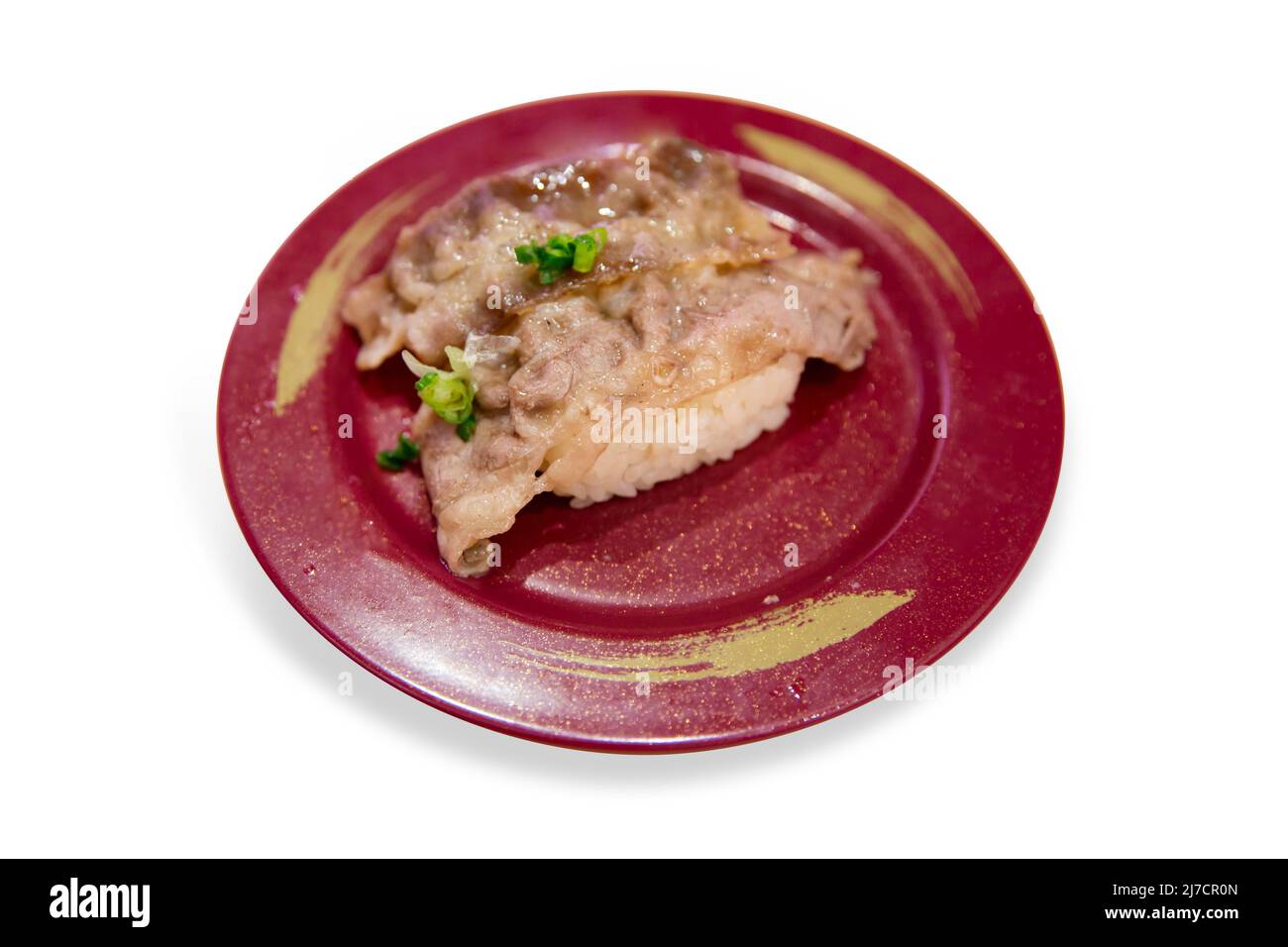 Japanese grill wagyu sushi beef with Japanese rice on white isolated ...