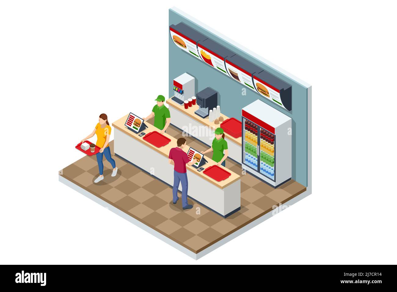 Isometric Fast Food Court Burger, Restaurant Interior, Catering ...