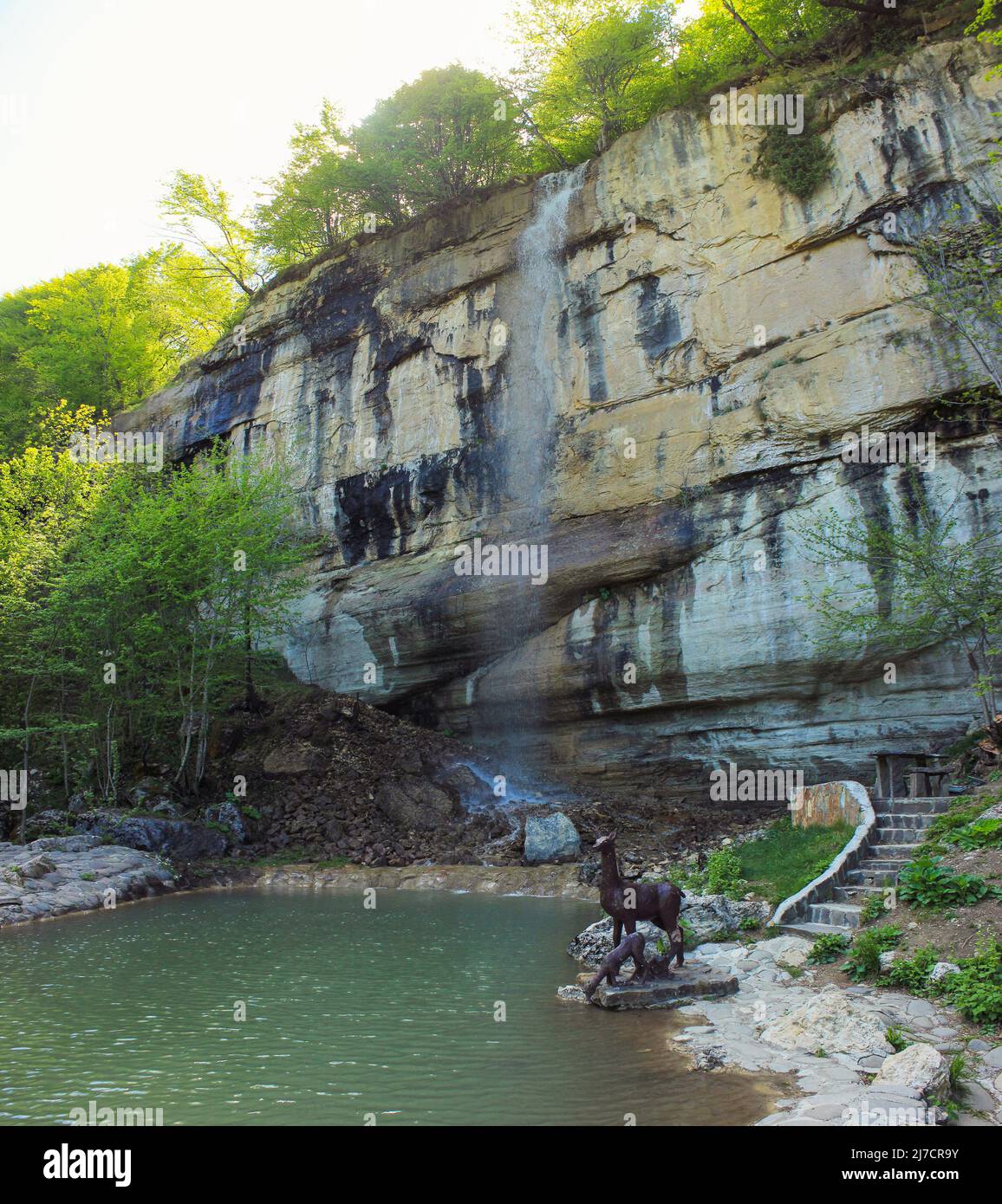 Guba region. Azerbaijan. 20.06.2019 year. A beautiful waterfall at a ...
