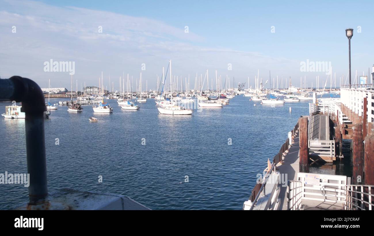 Yachts in harbor or bay, Monterey marina by Old Fishermans Wharf, quay ...