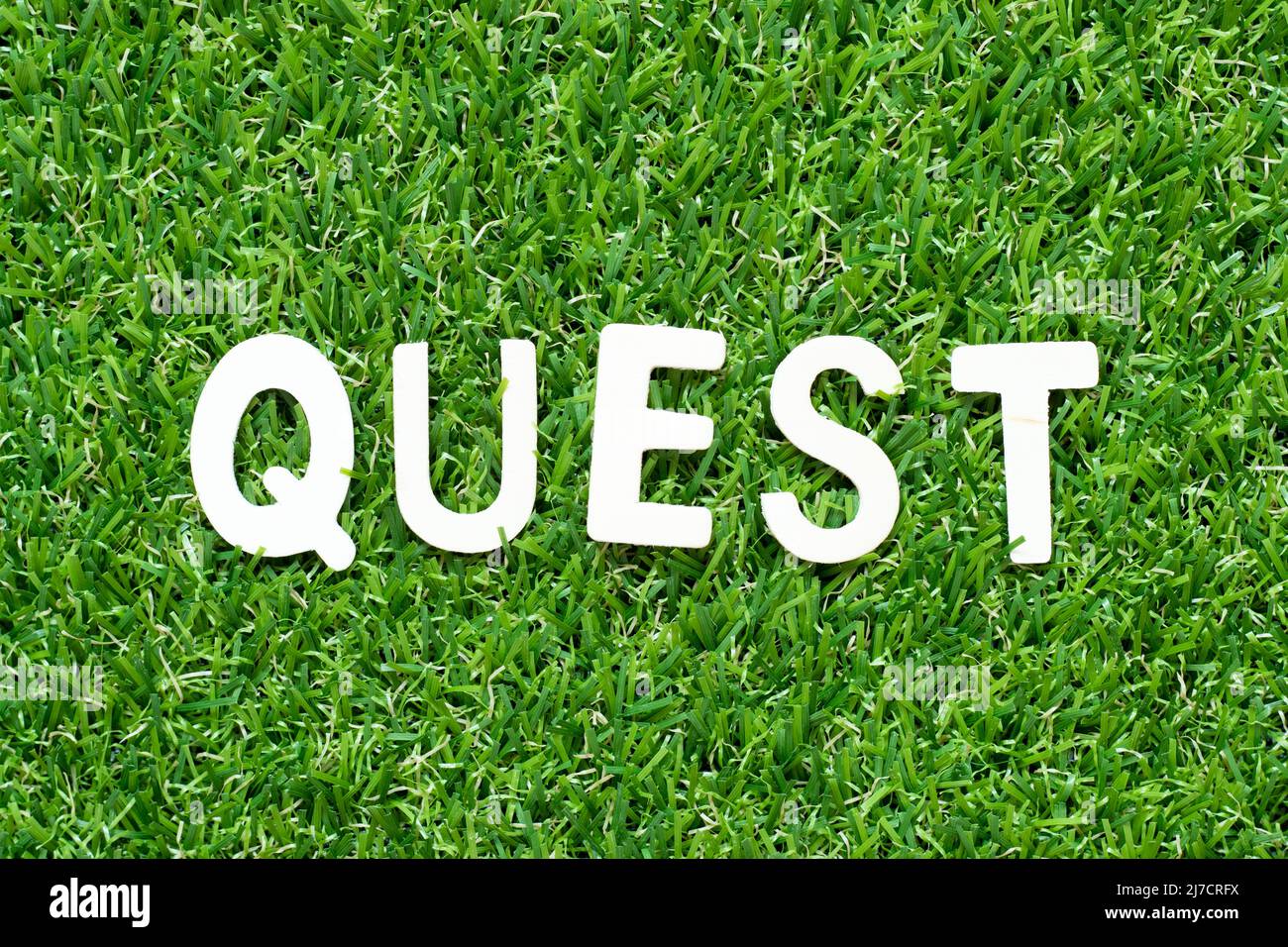Wood alphabet letter in word quest on green grass background Stock ...