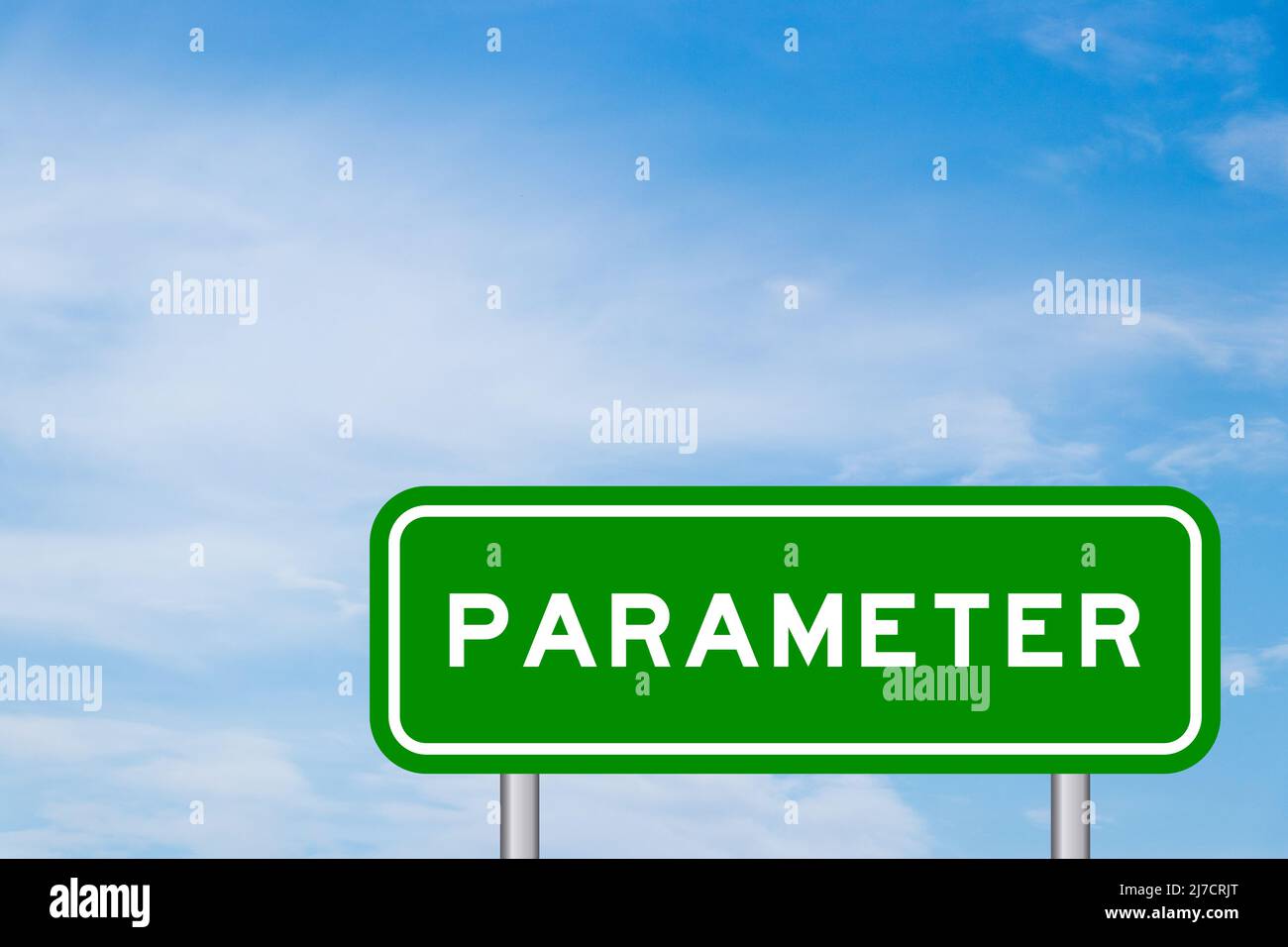Green color transportation sign with word parameter on blue sky with ...
