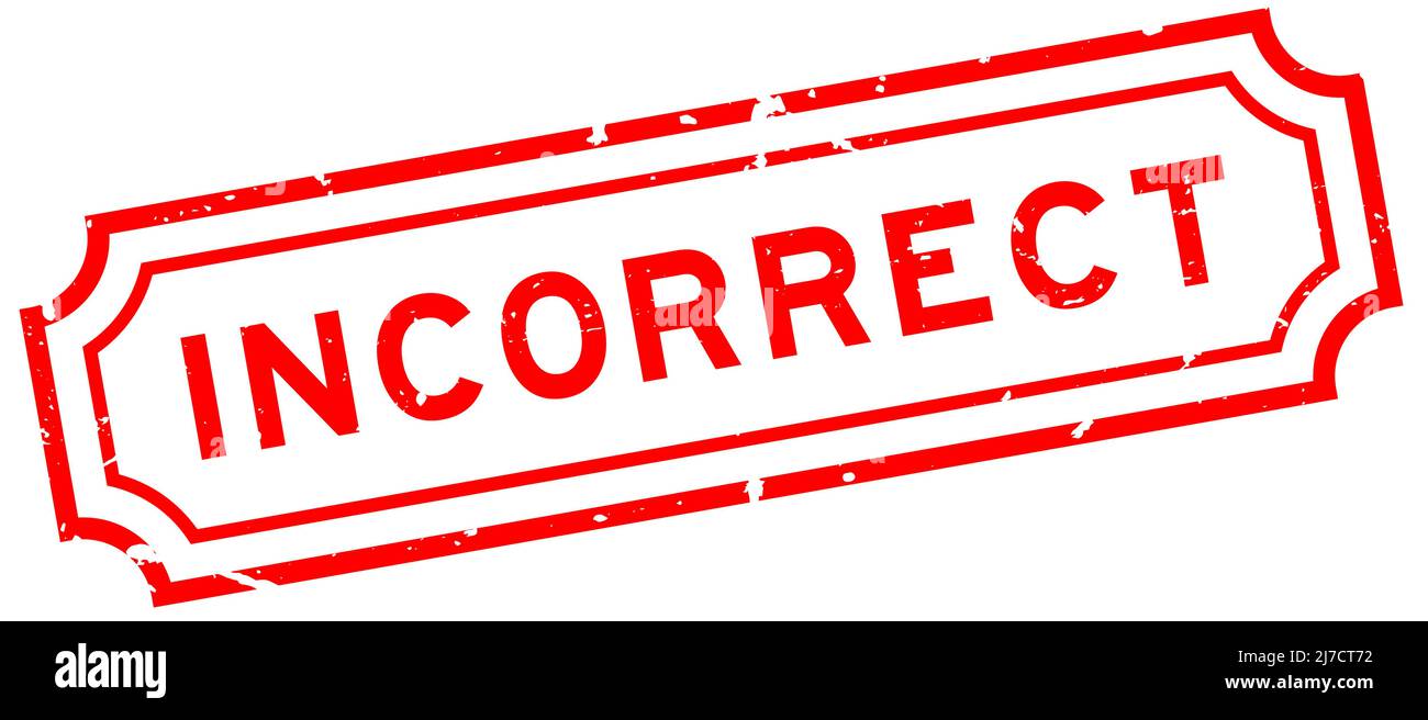 Grunge red incorrect word rubber seal stamp on white background Stock ...
