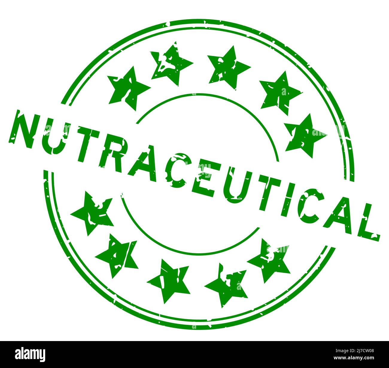 Grunge green nutraceutical word with star icon round rubber seal stamp ...