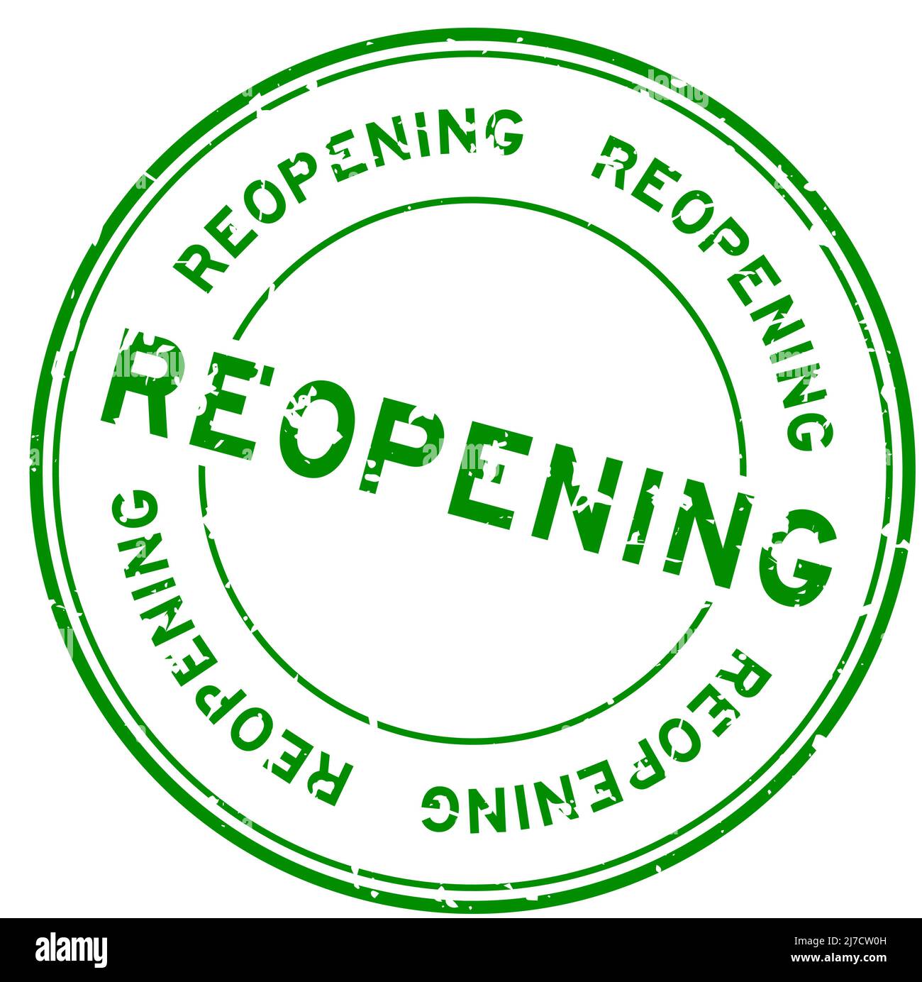 Grunge green reopening word round rubber seal stamp on white background ...